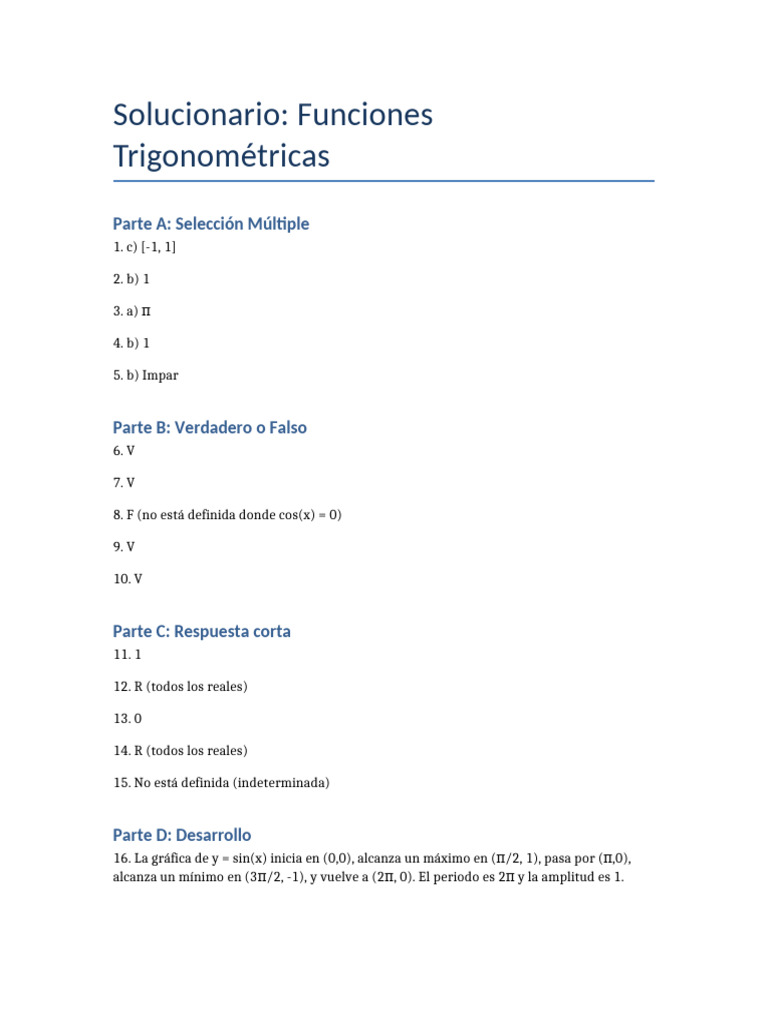 Solucionario Funciones Trigonometricas | PDF