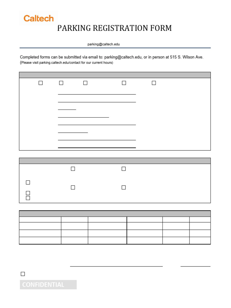 Caltech Parking Permit Registration Form | PDF