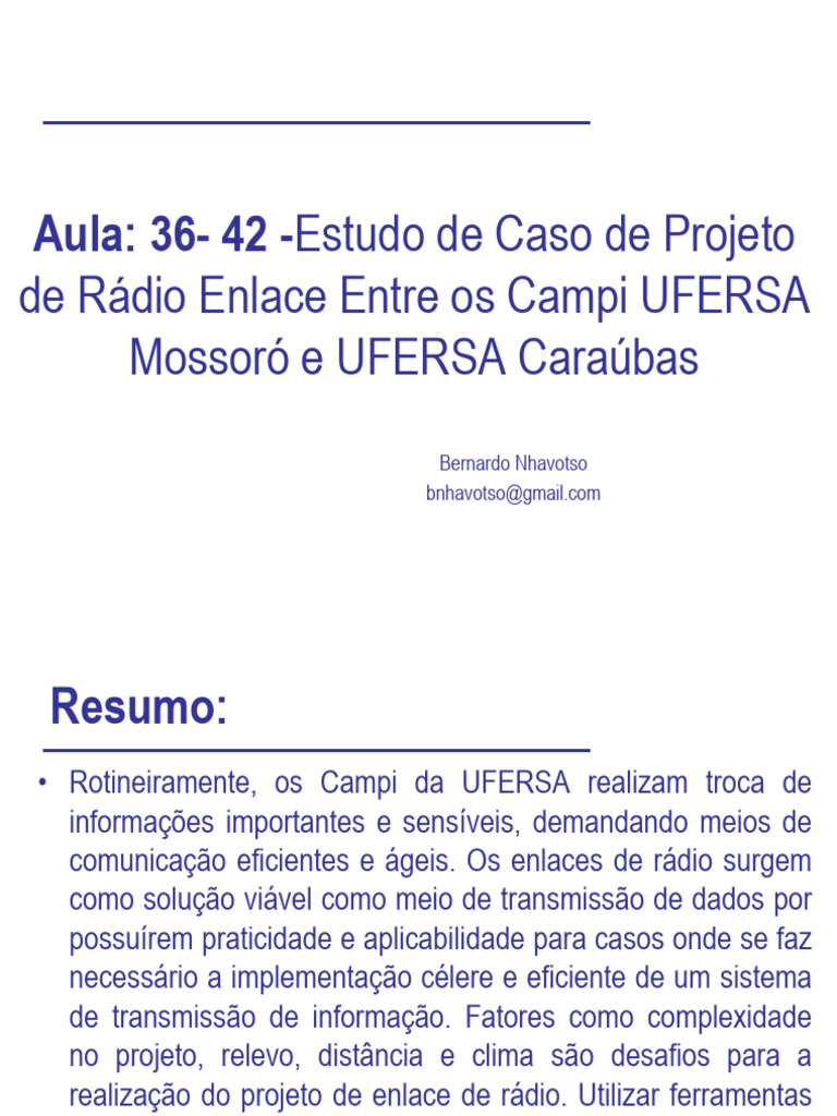 Aula-Slide 36 - 42 - Estudo de Caso de Projeto de Rádio Enlace Ponto A Ponto | PDF | Rádio ...