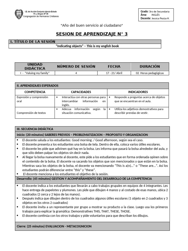 Sesion 4° - 3ro Sec - I Bim | PDF | Modificación de comportamiento | Aprendizaje