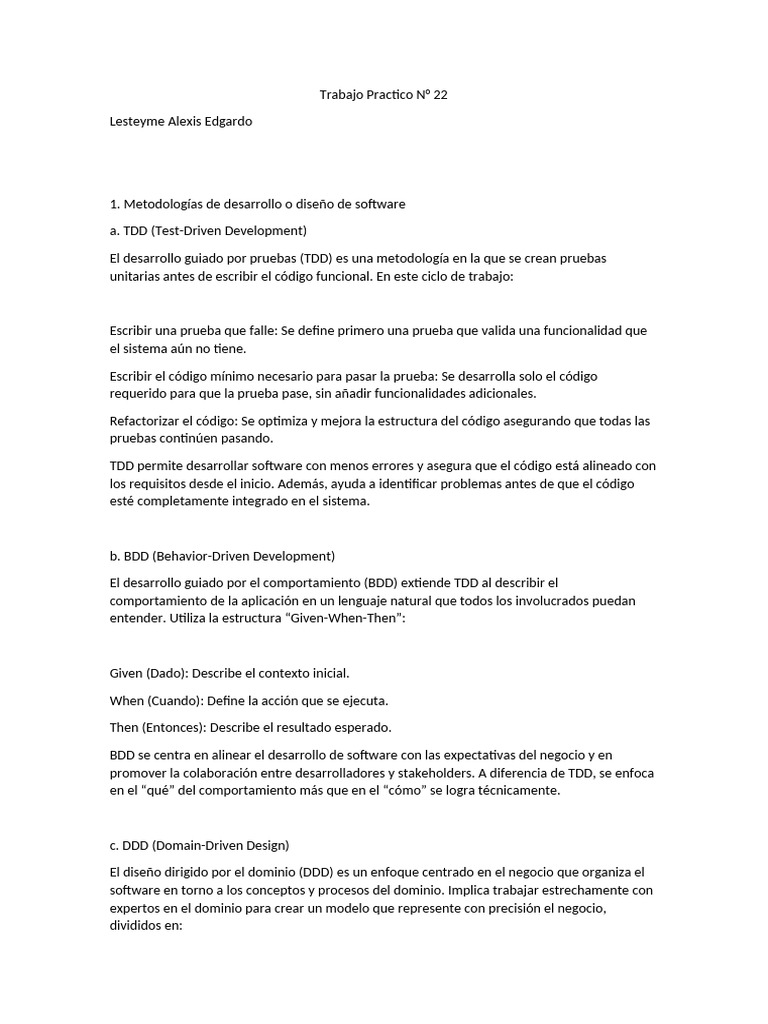 Trabajo Practic | PDF | Desarrollo guiado por pruebas | Software