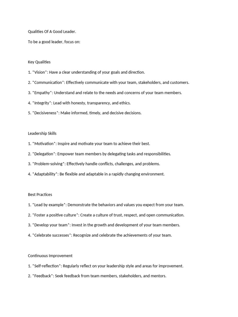 Leadership Qualities for Effective Leaders | PDF