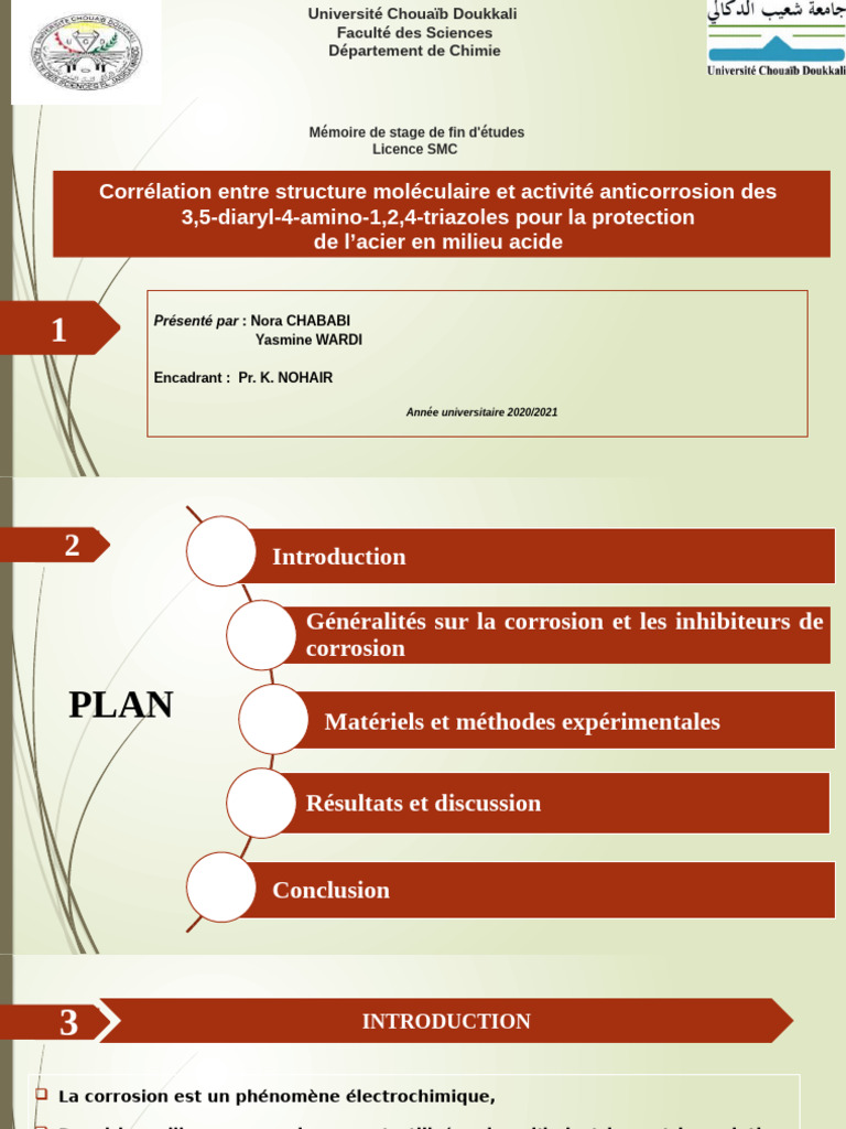 Presentation PFE 1 (Nohair) | PDF | Corrosion | Inhibiteur enzymatique