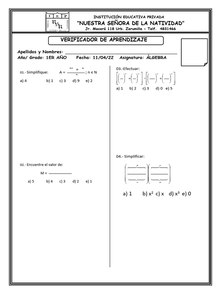 (Practica) Algebra 1er Año | PDF