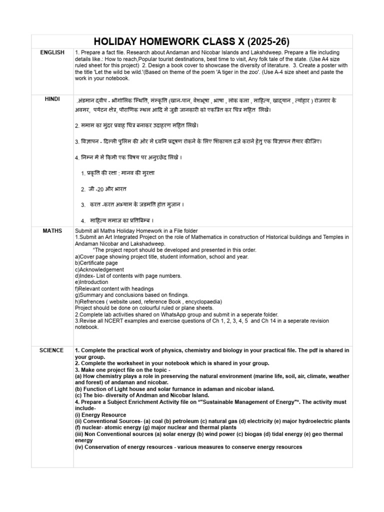 Grade X HHW (2025-26) | PDF | Nature