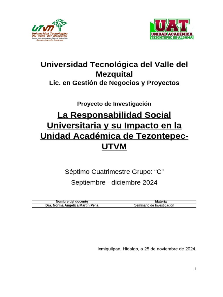 Proyecto de Investigación - RSU - UAT - 7C | PDF | Responsabilidad social corporativa ...