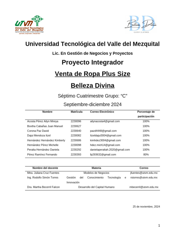 Proyecto Integrador - Belleza Divina - 7C | PDF | Calidad (comercial ...