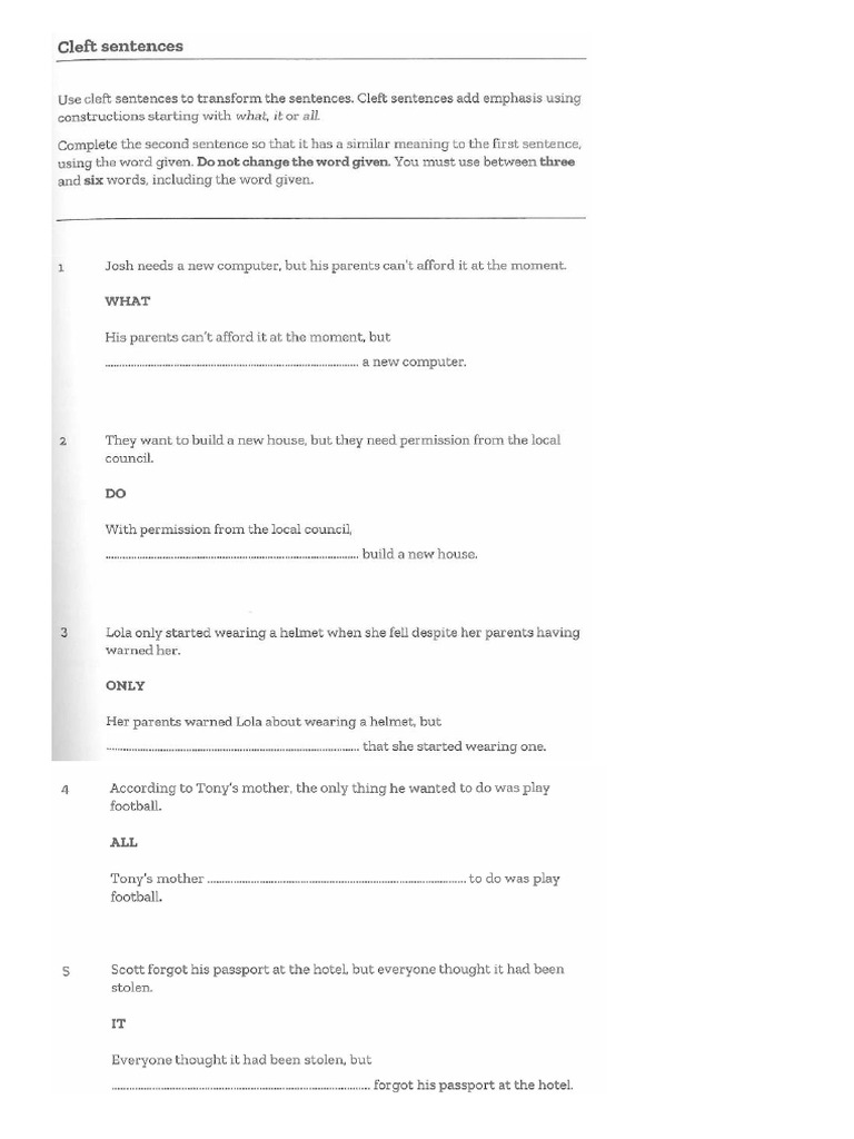 Sentence Transformation 15 Cleft Sentences | PDF