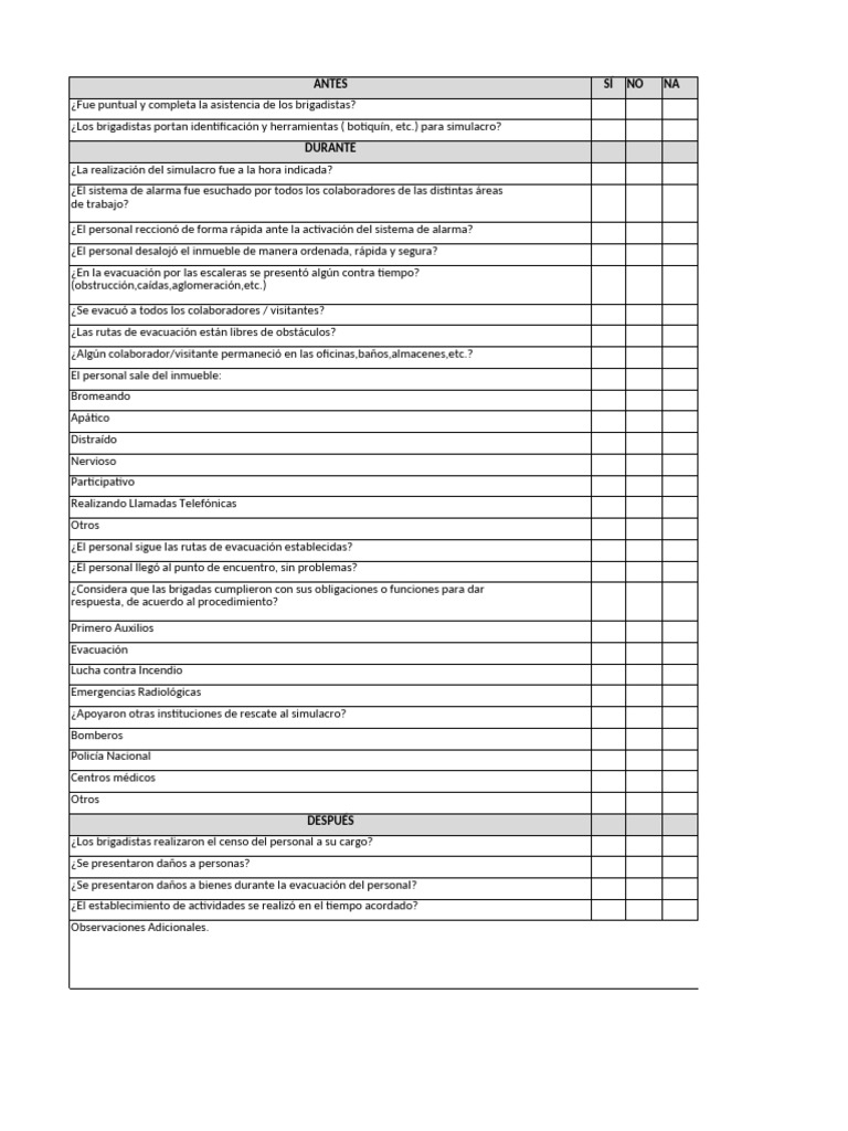 Check List - Evaluacion de Simulacro | PDF