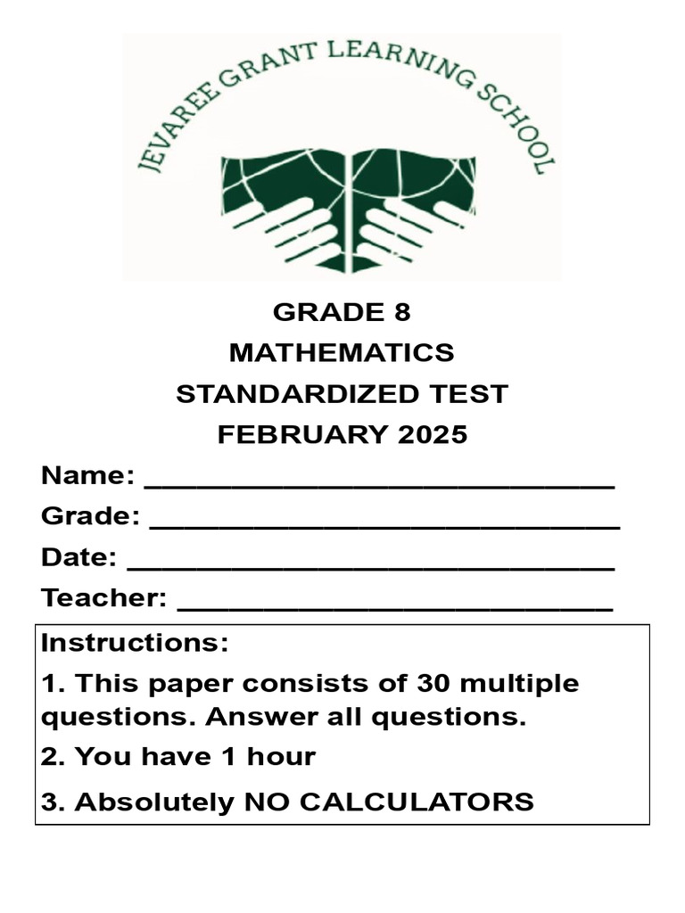 Mathematics Standardized Test February 2025 | PDF | Area | Numbers