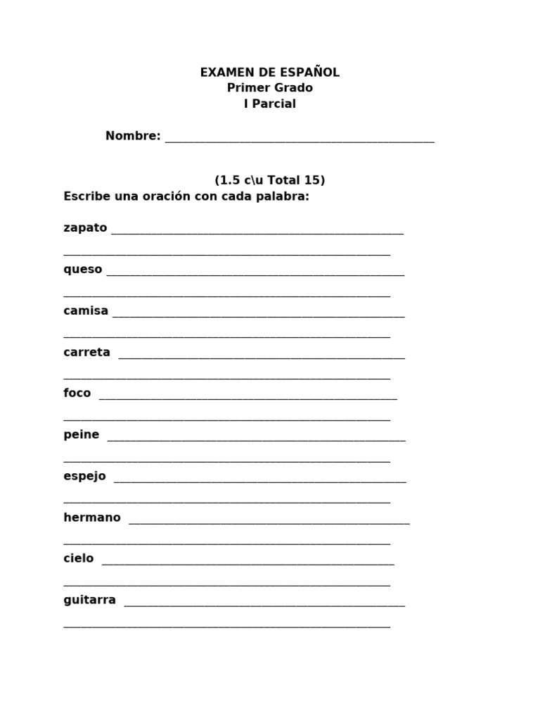 Examen Español Segundo Grado | PDF