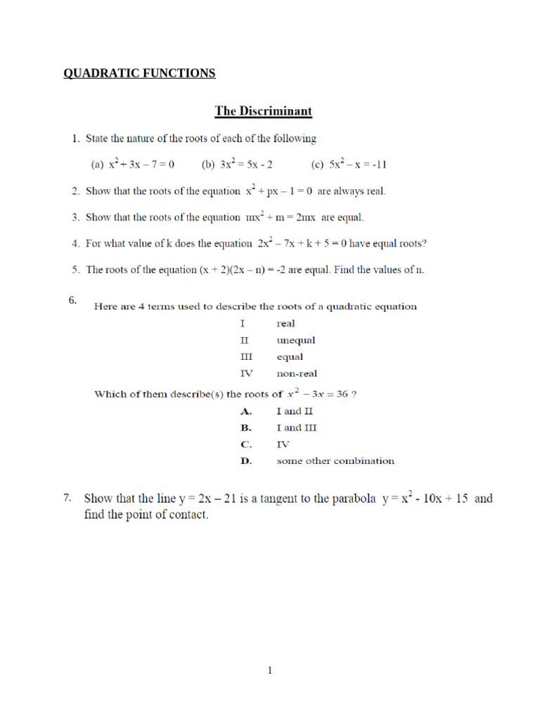 Tutorial Sheet (2) On Quadratic Functions | PDF