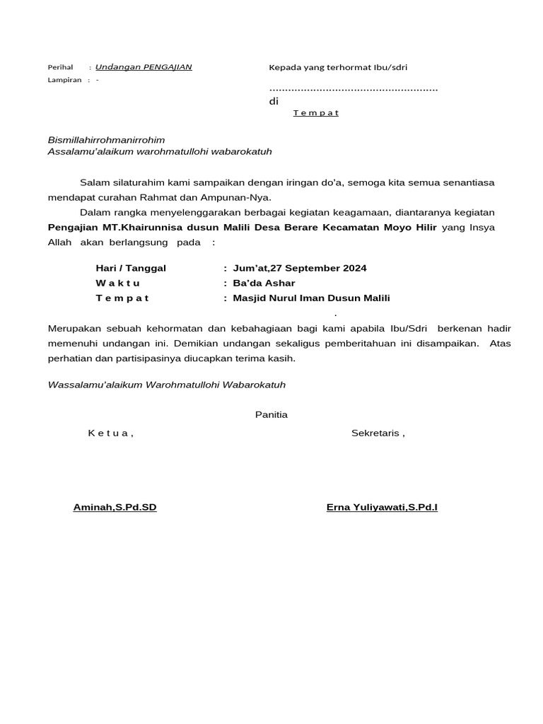 Surat Undangan Pengajian | PDF