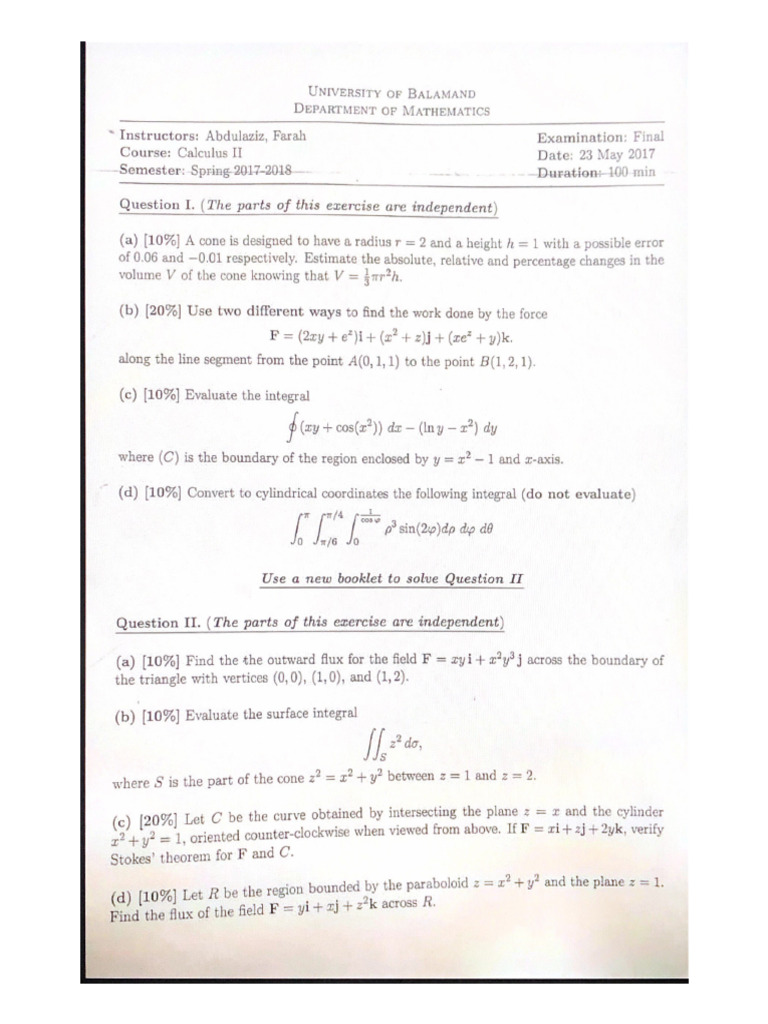 23 May 17 Final Calculus II | PDF