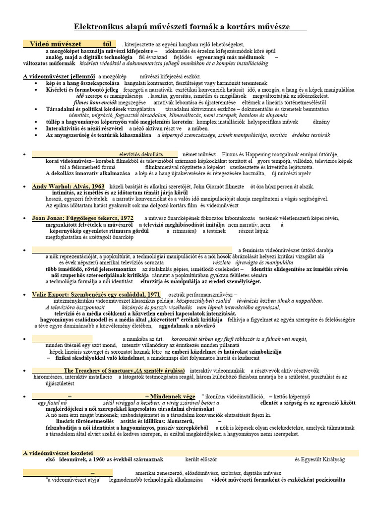 13 Mediális Művészetek - Jegyzet | PDF