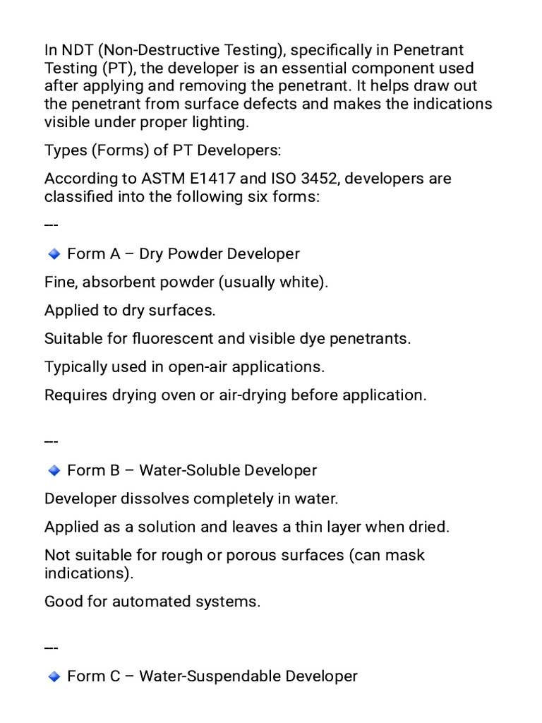Penetrant Developer Forms | PDF