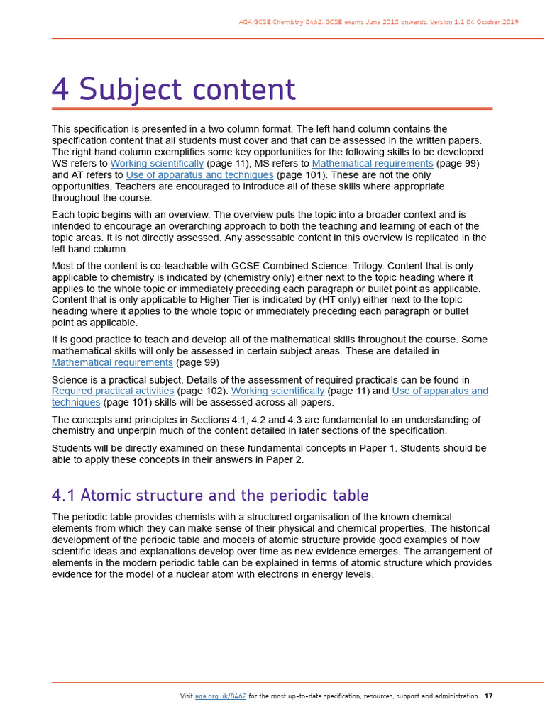 GCSE Chemistry Specification Specification For First Teaching in 2016 ...