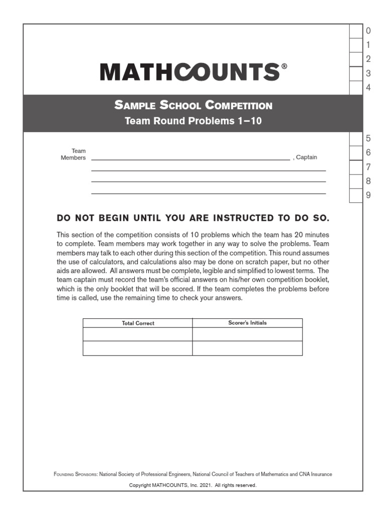 Sample School Competition Team Round | PDF | Area | Numbers