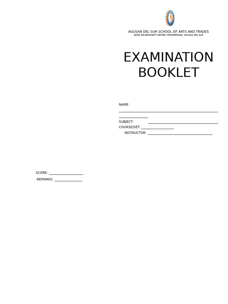 Examination Booklet Cover | PDF