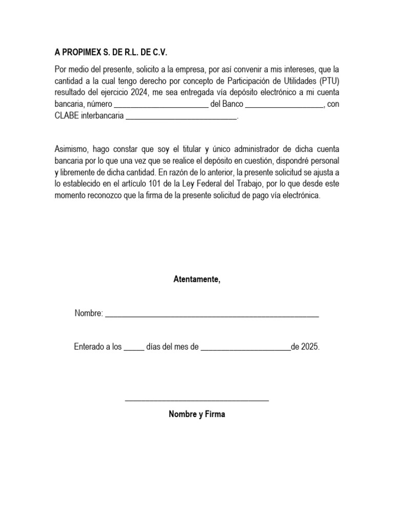 Solicitud de Pago de PTU 2024 | PDF