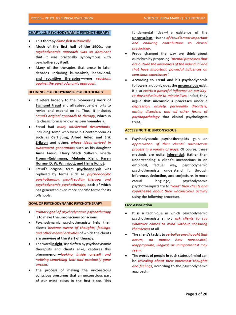 Final Notes For For Clin. Psych | PDF | Psychotherapy | Humanistic ...