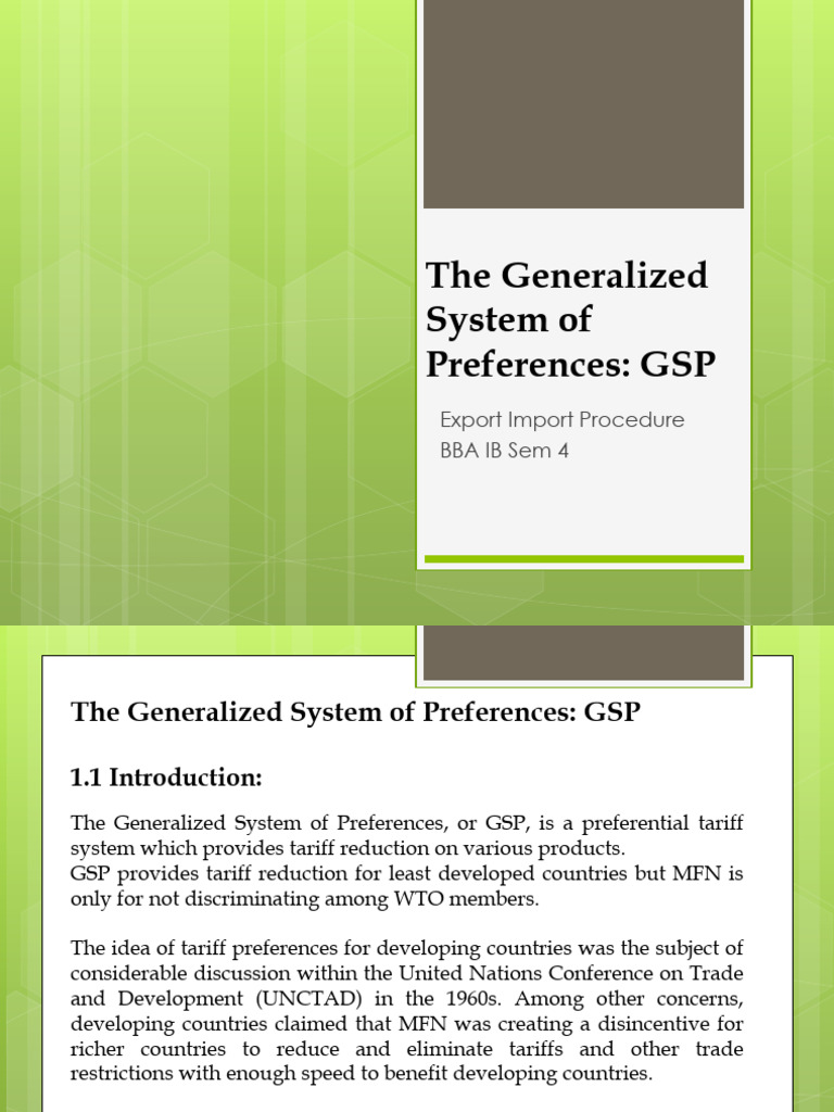 The Generalized System of Preferences | PDF | Most Favoured Nation ...
