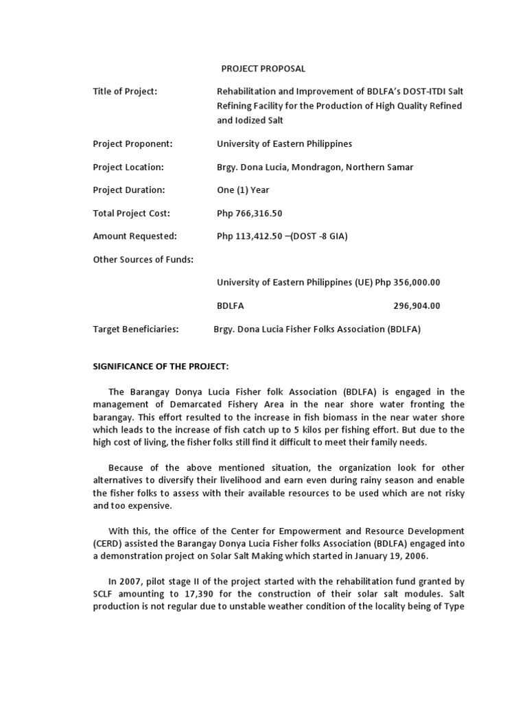 Salt - Project Proposal For Dost - 8 Gia Funding | PDF | Nature