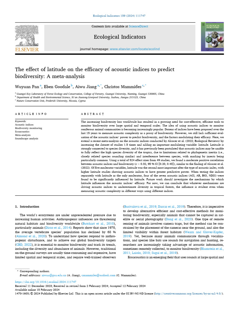 Latitude's Impact on Acoustic Indices | PDF | Biodiversity | Effect Size