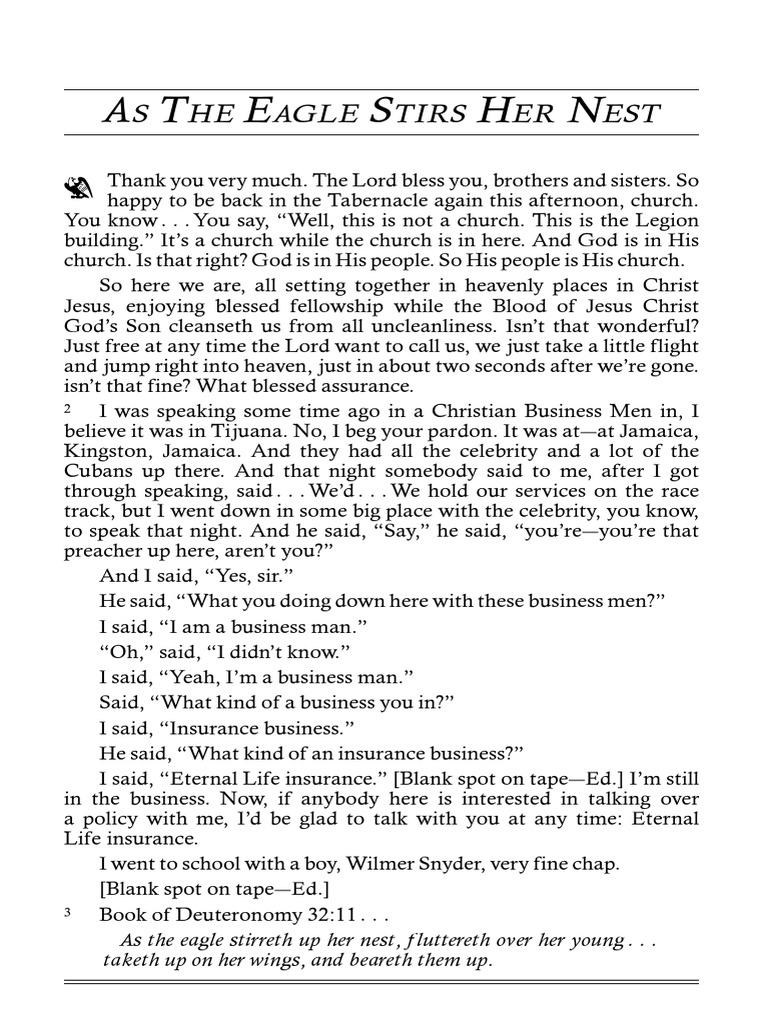 61-0122 As The Eagle Stirs Her Nest VGR | PDF | Jesus | Oneness Pentecostalism