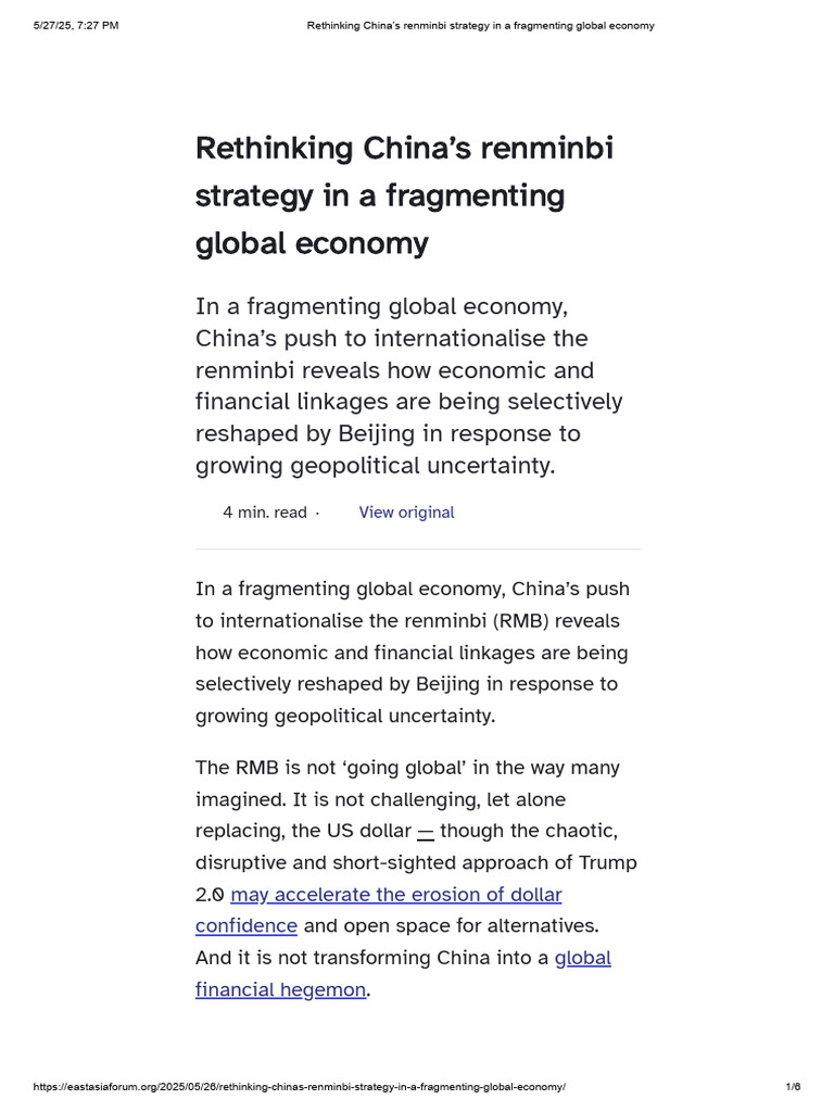 China's RMB Strategy in a Fragmented Economy | PDF | Renminbi ...
