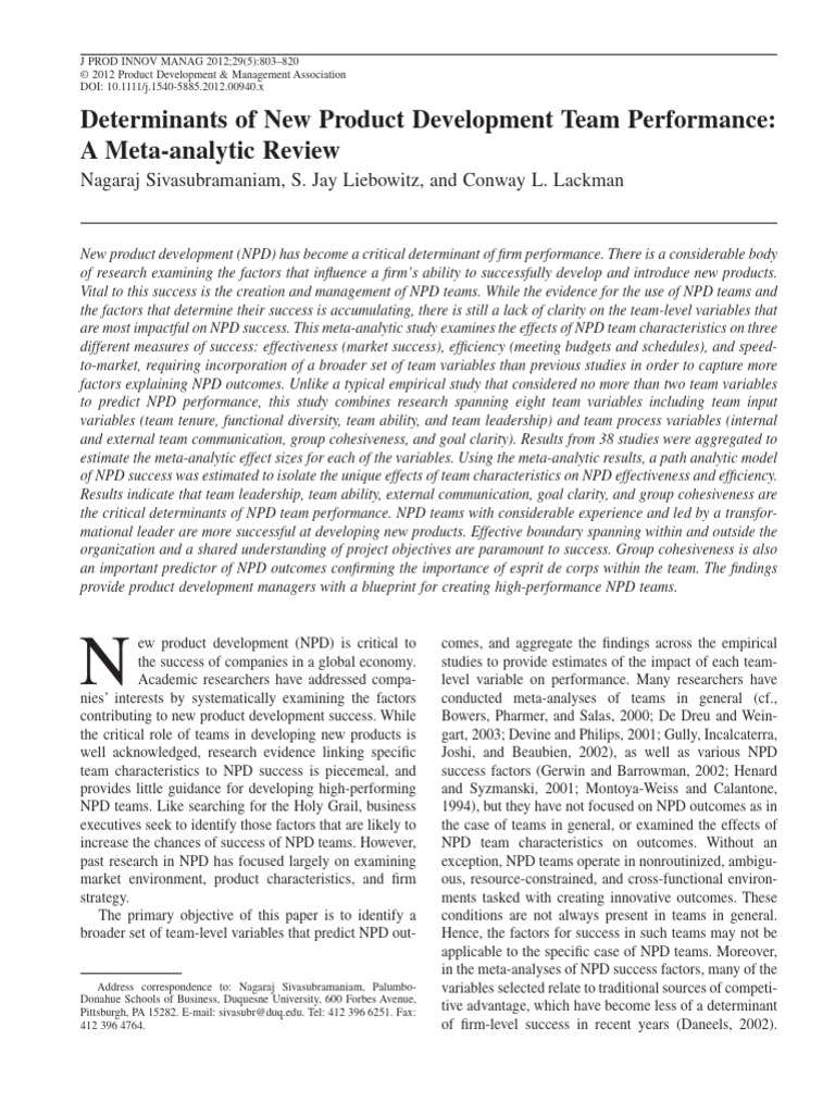 16 Determinants of New Product Development Team Performance - A Meta-Analytic Review | PDF ...