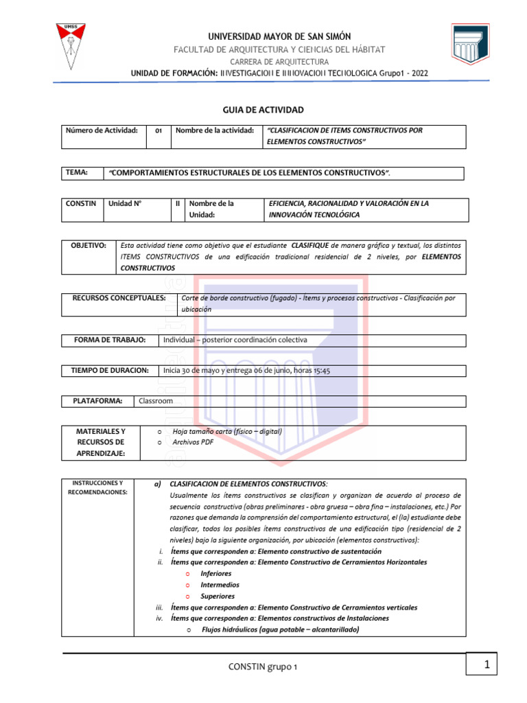01 GUIA DE ACTIVIDAD CLASIFICACION DE ITEMS POR E. CONSTRUCTIVOS (1) | PDF