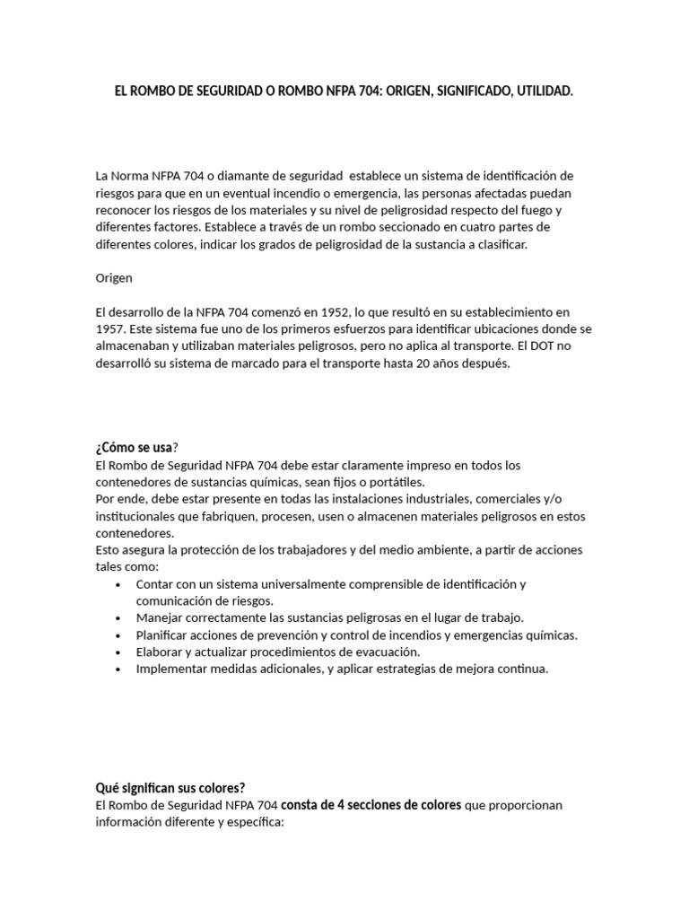 EL ROMBO DE SEGURIDAD O ROMBO NFPA 704 | PDF | Agua | Mercancías peligrosas