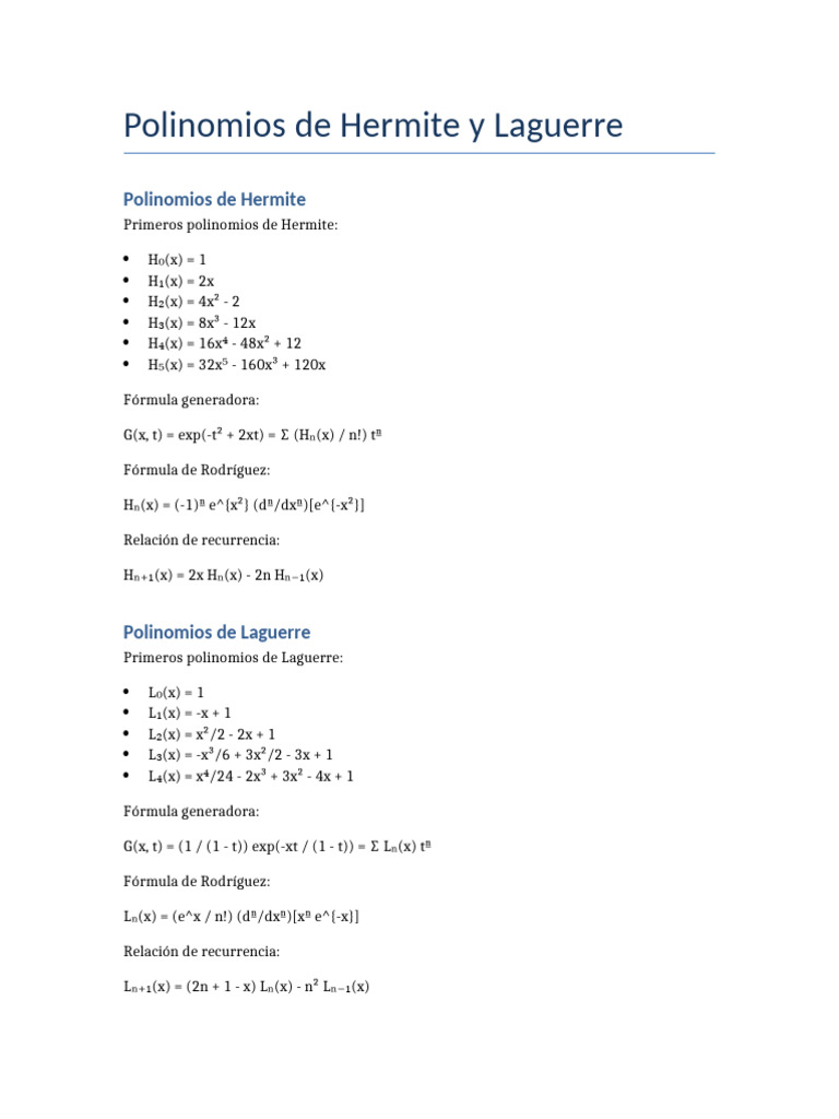 Polinomios Hermite Laguerre | PDF