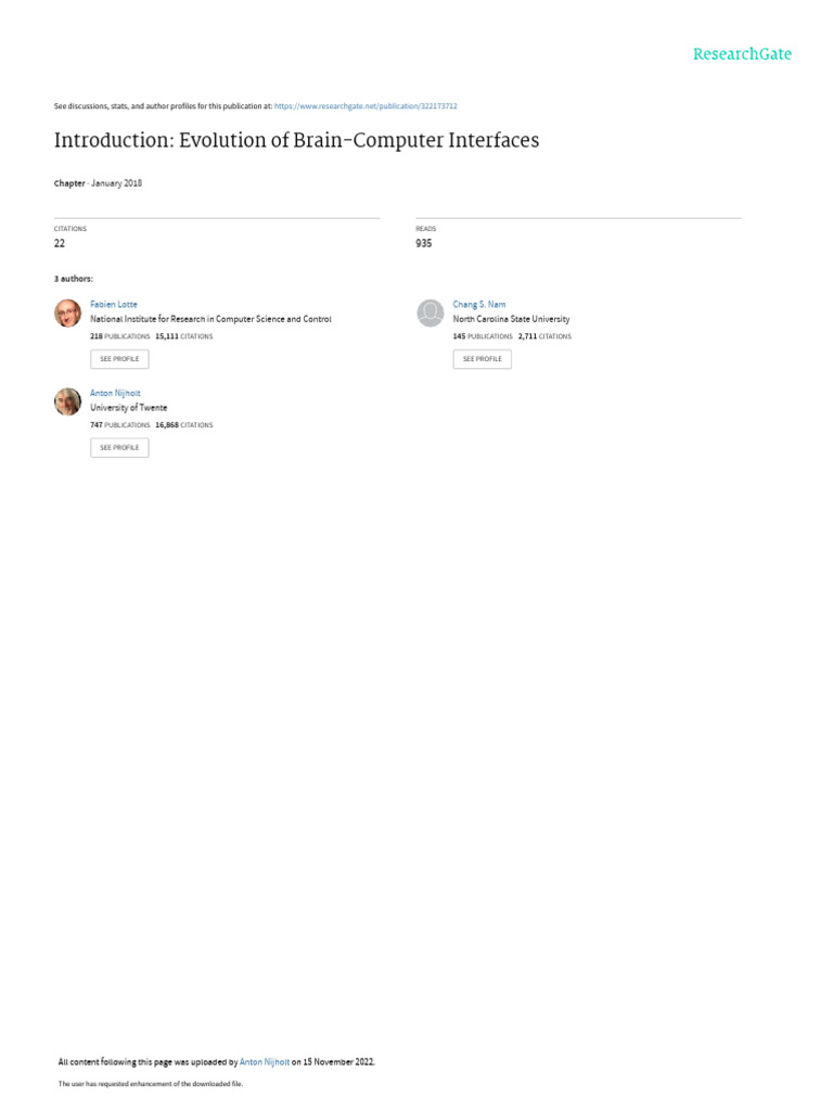 Introduction Evolution of Brain Computer Interfaces | PDF