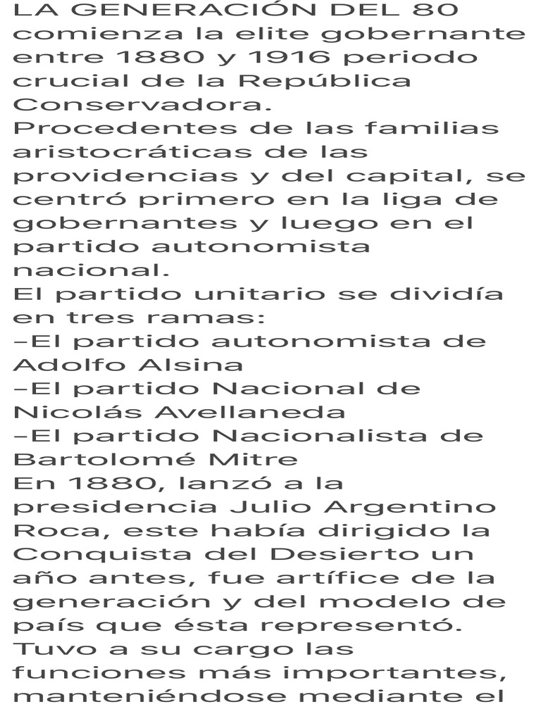 LA GENERACIÓN DEL 80 Comienza La Elite Gobernante Entre 1880 y 1916 ...