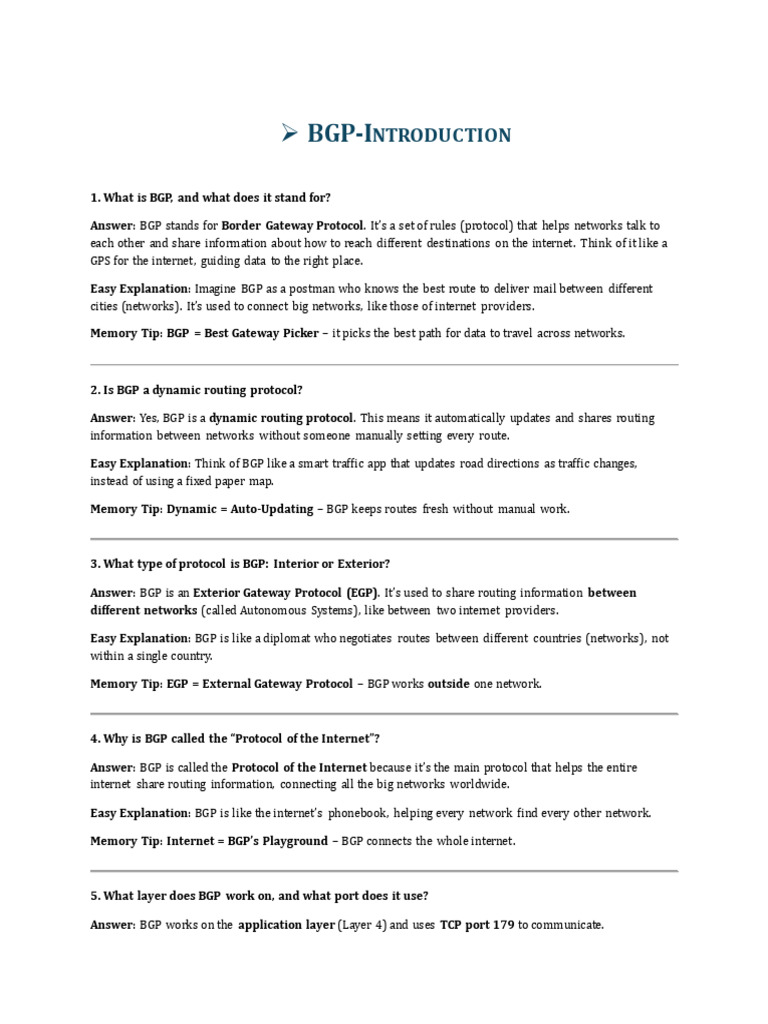 BGP Interview Question and Answers Prepared by VKT | PDF | Routing | Computer Network