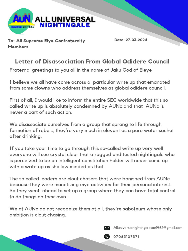 Aun Letter of Disassociation | PDF