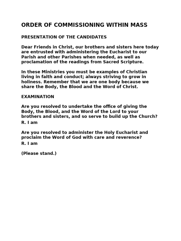 Commissioning Order for Eucharistic Ministers | PDF