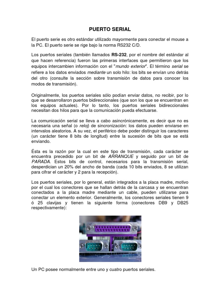 Puertos Seriales y Paralelos | PDF | Redes de computadoras ...
