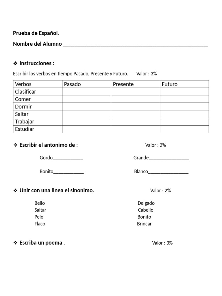 Prueba de Español | PDF