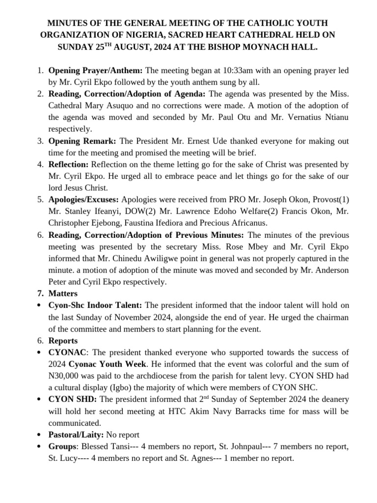 CYON Nigeria Meeting Minutes - Aug 2024 | PDF