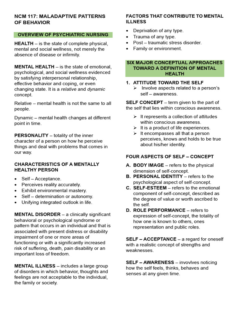 NCM 117-Week 1 (Overview of Psychiatric Nursing) | PDF | Mental ...