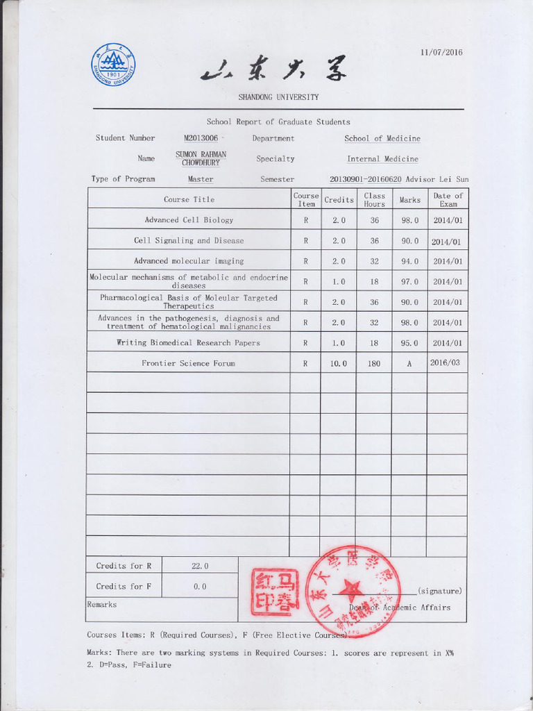 Master's Transcript | PDF