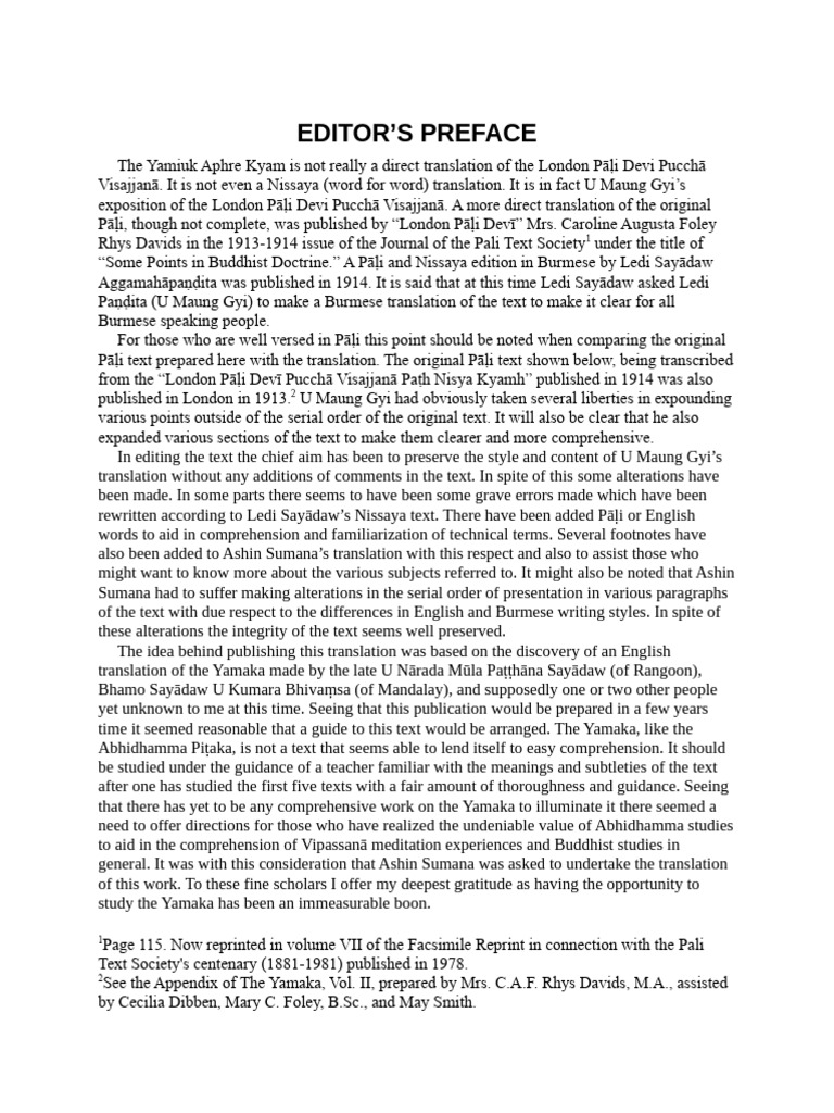 Yamaka Preface (2 Files Merged) | PDF | Pali | Buddhist Philosophical Concepts