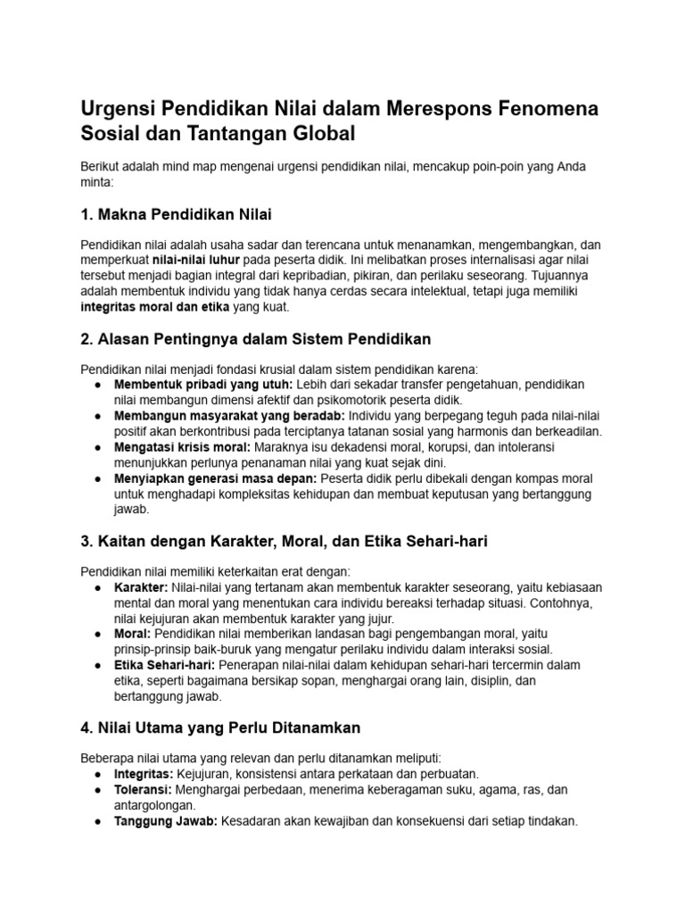 Buatlah Mindmap Tentang Urgensi Pendidikan Nilai D... | PDF