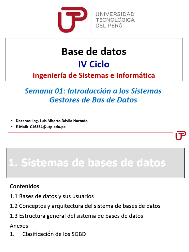 Semana 1 - Introduccion A Los SGBD | PDF | Bases de datos | Usuario (informática)