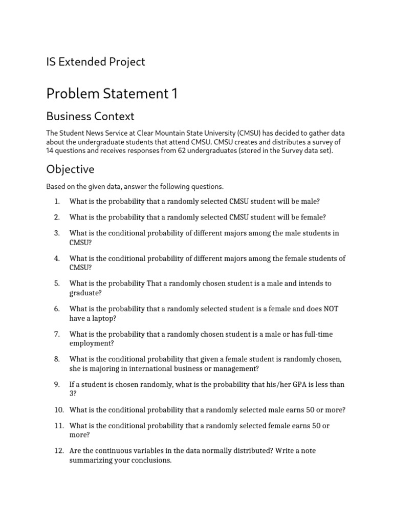 CMSU Student Survey Probability Analysis | PDF | P Value | Student's T Test