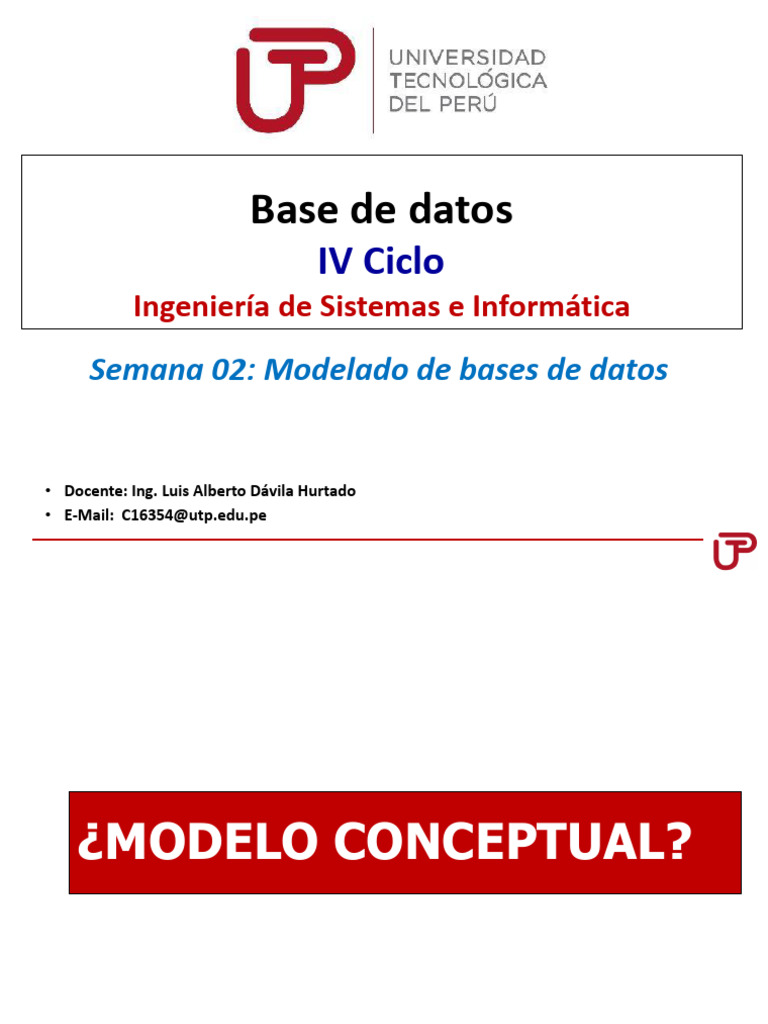 Semana 2 - Modelo Entidad Relacion | PDF | Modelo conceptual | Bases de datos