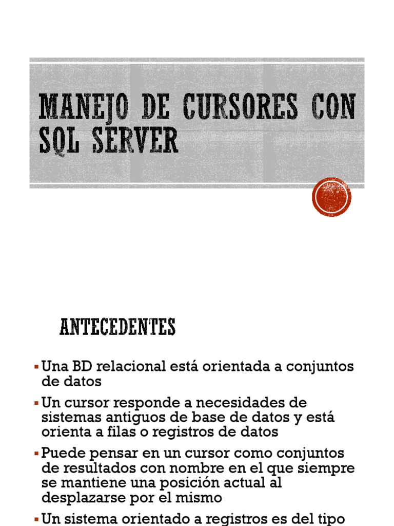 Manejo de Cursores Con SQL Server | PDF | SQL | Ingeniería Informática